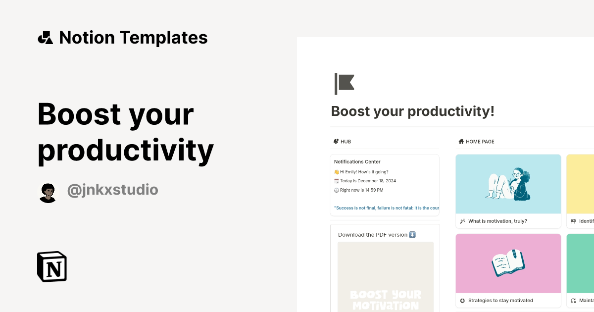 Boost your productivity Template by JNK Studio | Notion Marketplace