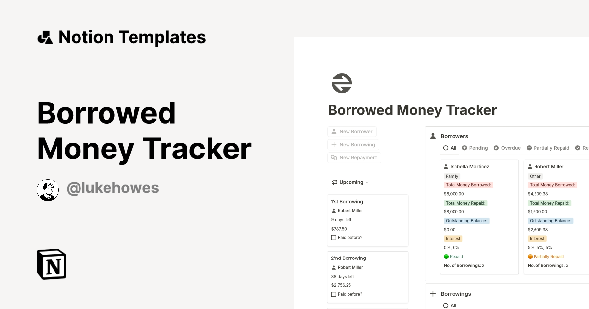 Borrowed Money Tracker Template | Notion Marketplace