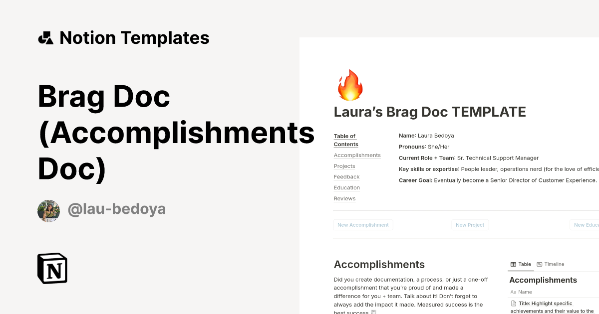 Brag Doc (Accomplishments Doc) Template | Notion Marketplace