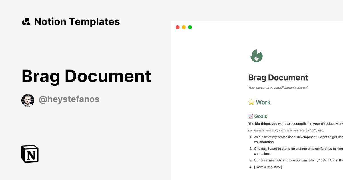 Brag Document Template by Stefanos Karakasis | Notion Marketplace