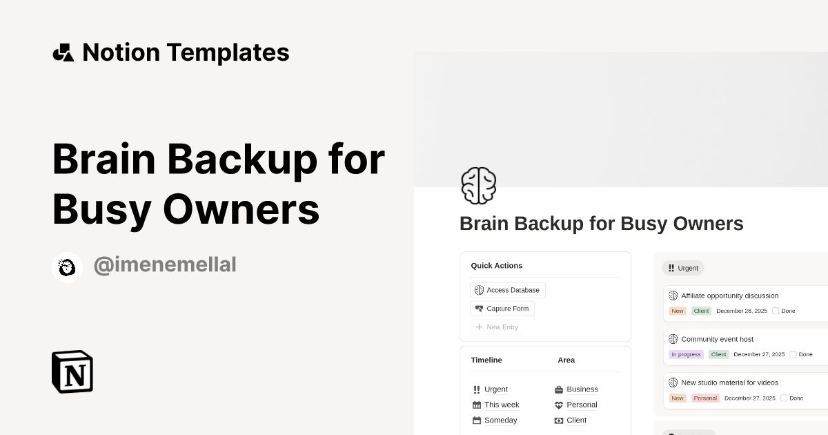 Brain Backup for Busy Owners Template | Notion Marketplace
