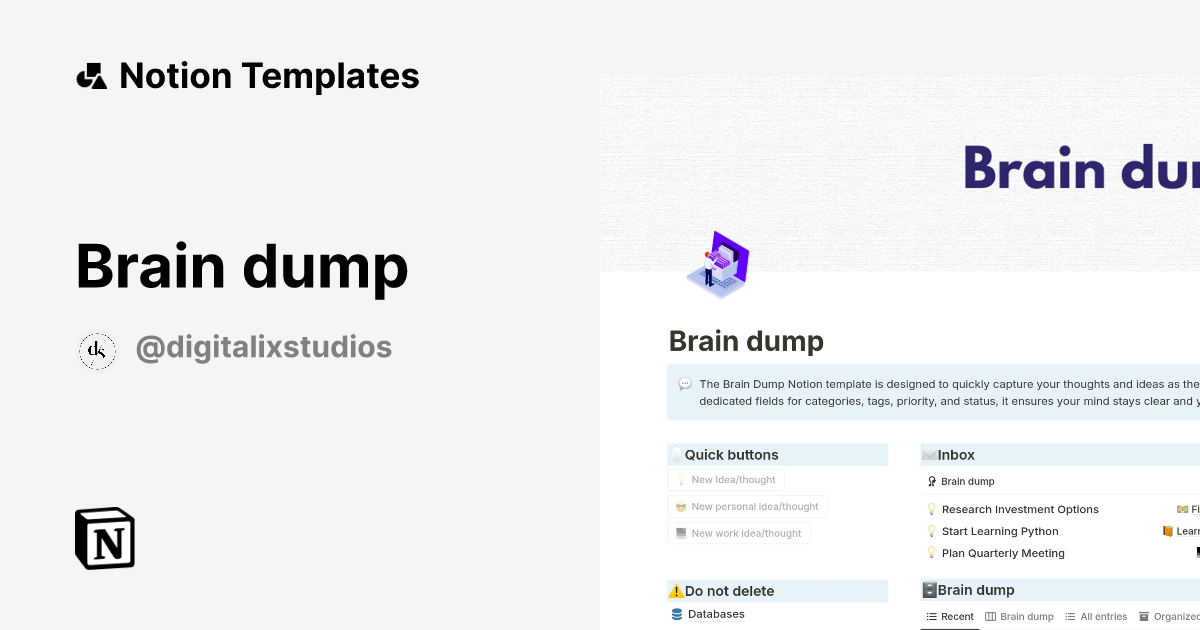 Brain dump Template by Digitalix | Notion Marketplace