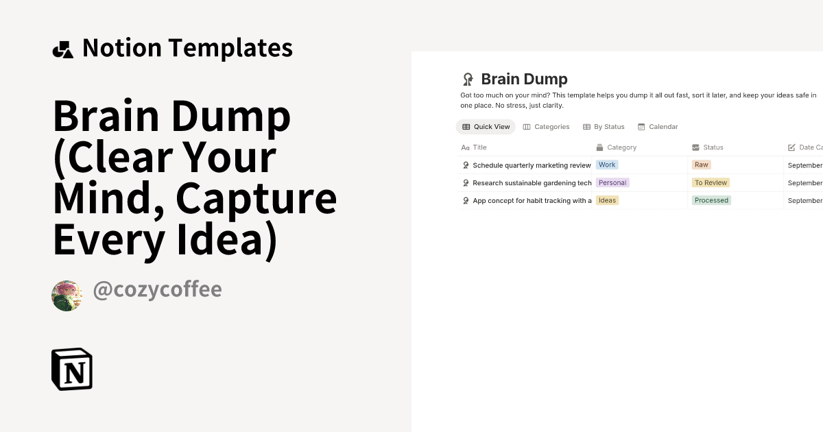 Brain Dump (Clear Your Mind, Capture Every Idea) Template | Notion Marketplace