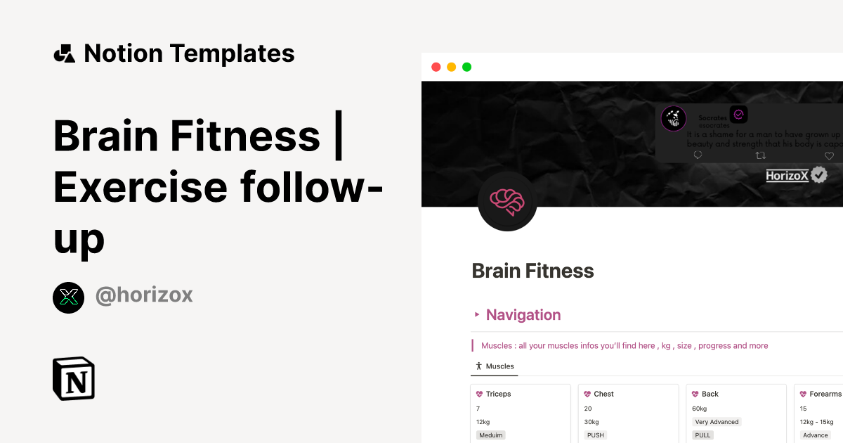 Brain Fitness | Exercise follow-up Template | Notion Marketplace