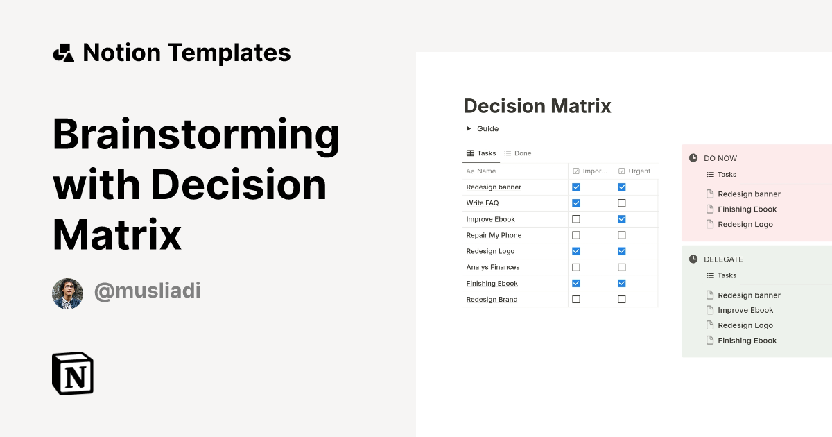 Brainstorming with Decision Matrix Template | Notion Marketplace