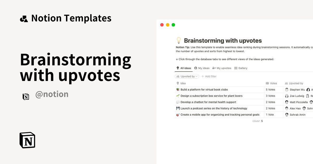 Brainstorming with upvotes Template by Notion | Notion Marketplace