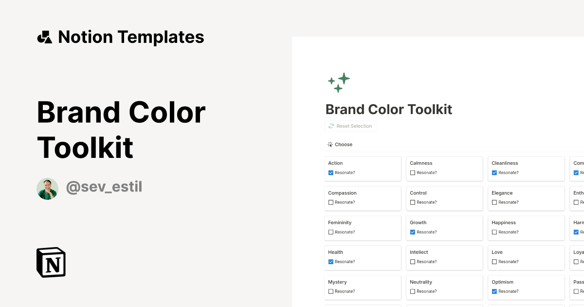 Brand Color Toolkit Template by Sev Estil | Notion Marketplace