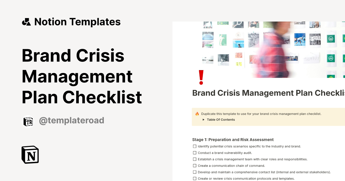 Brand Crisis Management Plan Checklist Template | Notion Marketplace