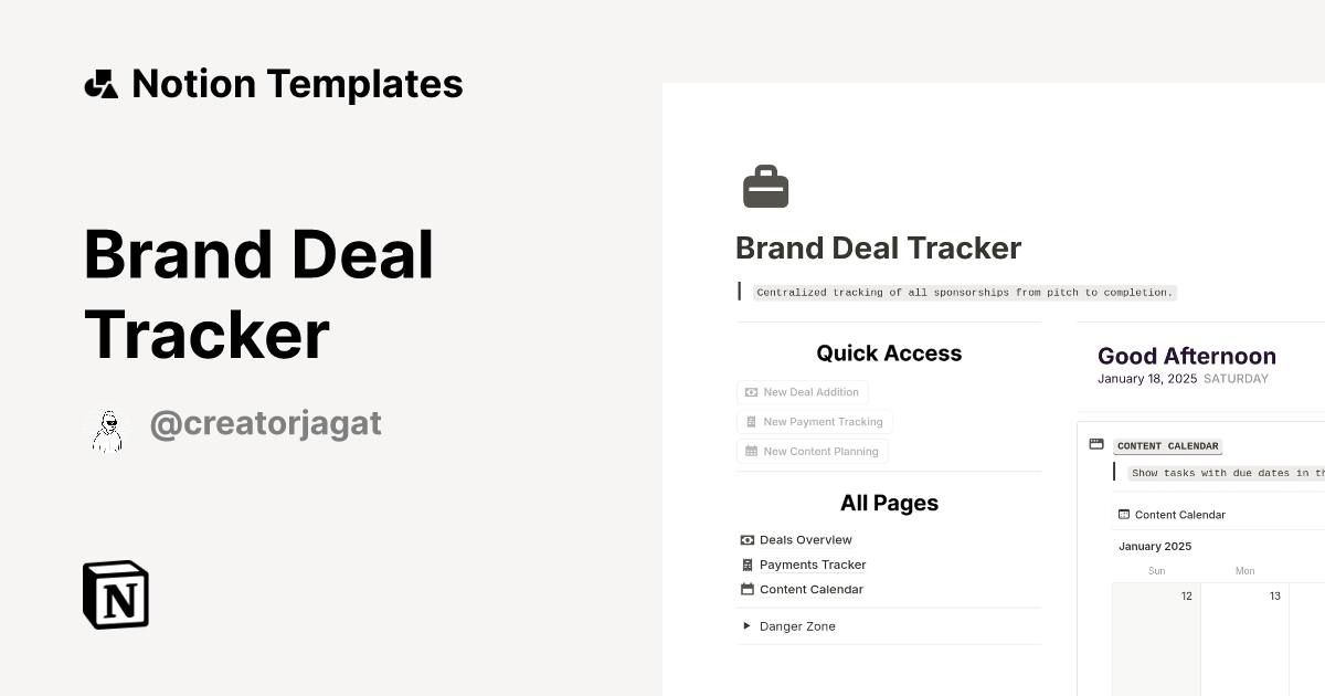 Brand Deal Tracker Template by CreatorJagat | Notion Marketplace