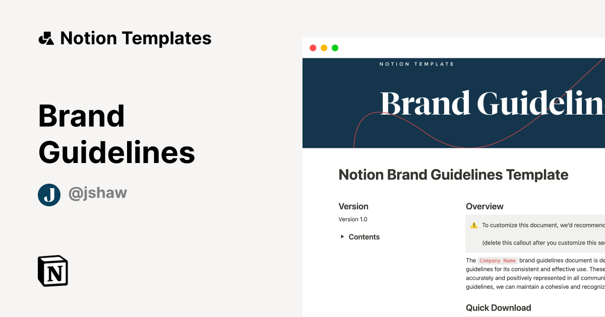 Brand Guidelines Template by JShaw Creative | Notion Marketplace