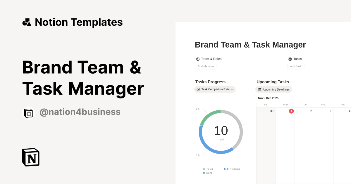 Brand Team & Task Manager Template by Nation4Business | Notion Marketplace