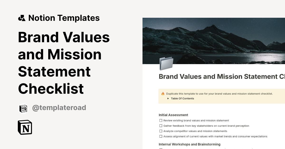 Brand Values and Mission Statement Checklist Template by Template Road ...