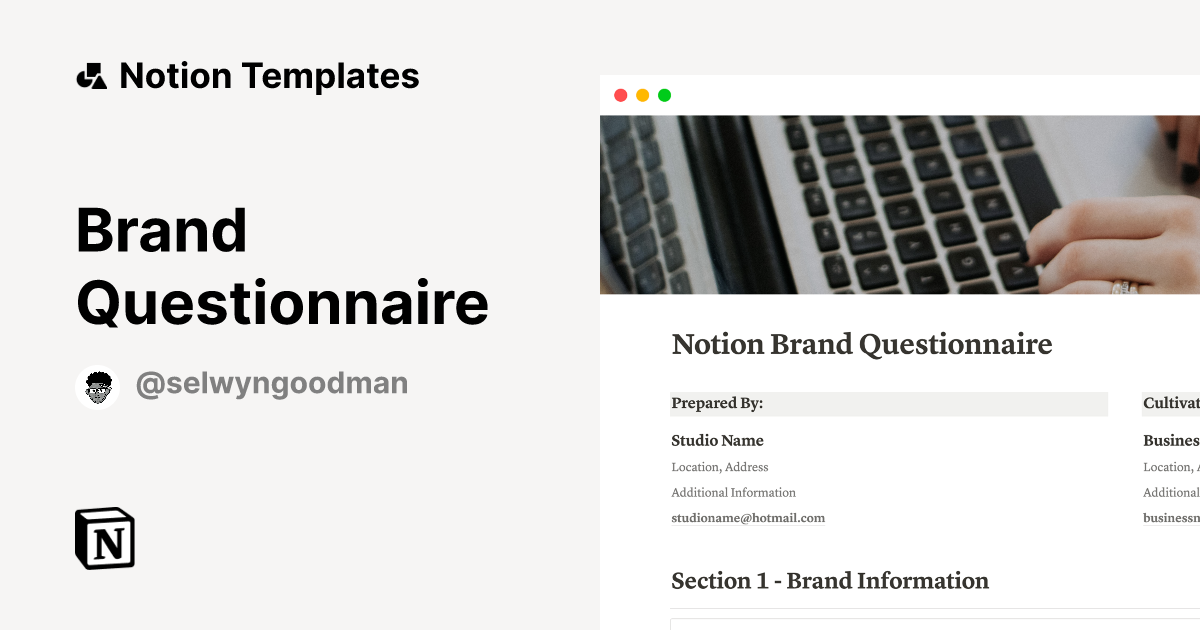 Brand Questionnaire Template by Selwyn Goodman | Notion Marketplace