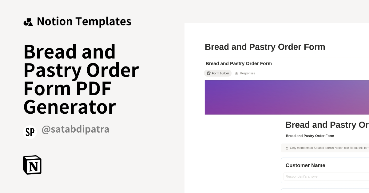 Bread and Pastry Order Form PDF Generator Template | Notion Marketplace
