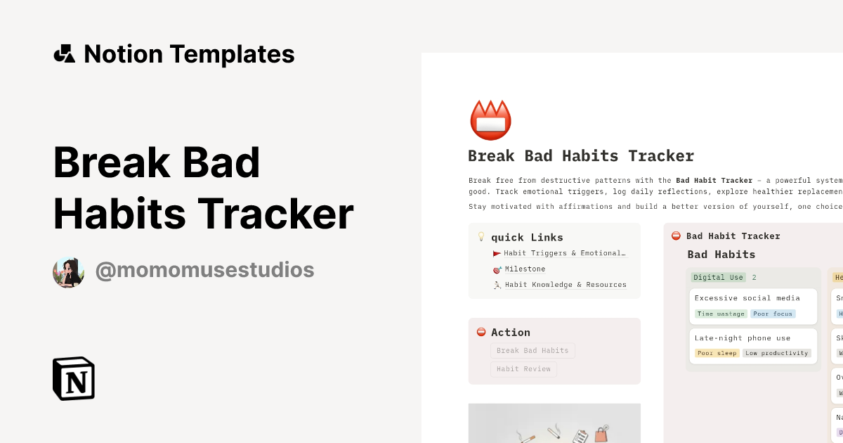 Break Bad Habits Tracker Template by momomuse studio | Notion Marketplace
