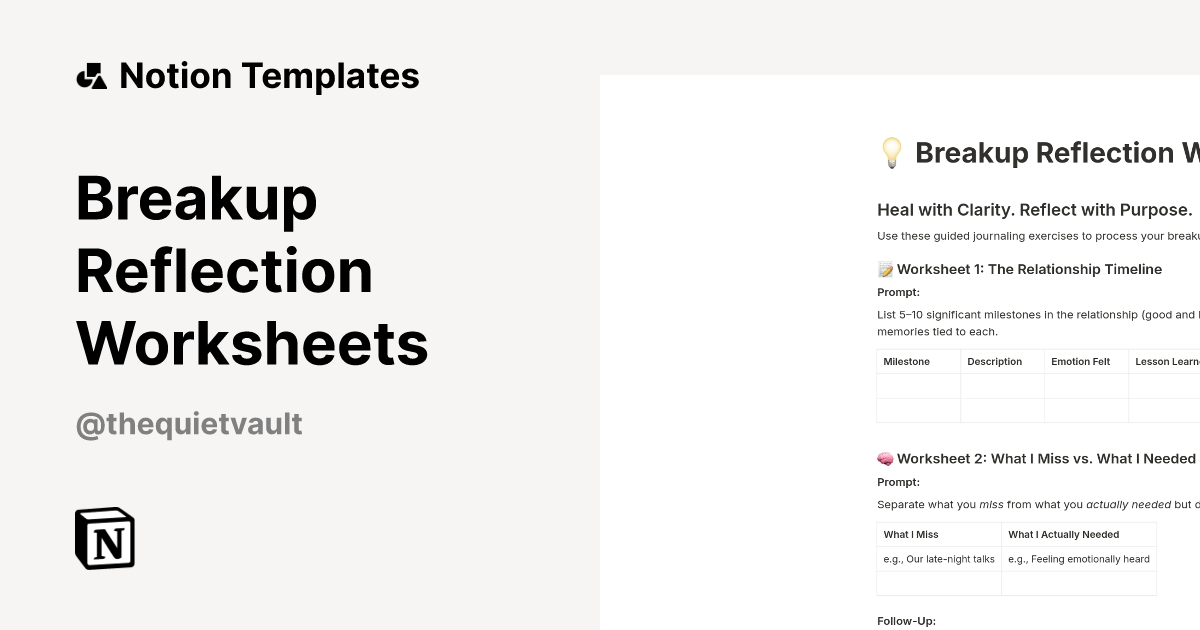 Breakup Reflection Worksheets Template | Notion Marketplace