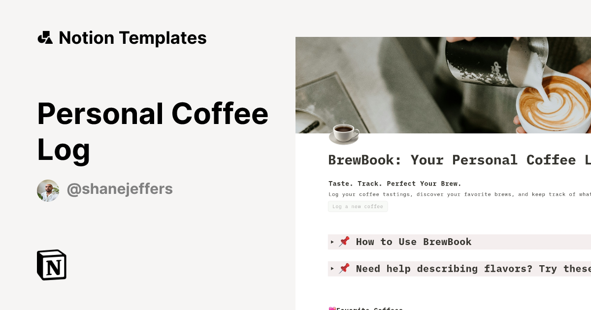 Personal Coffee Log Template by Shane Jeffers | Notion Marketplace