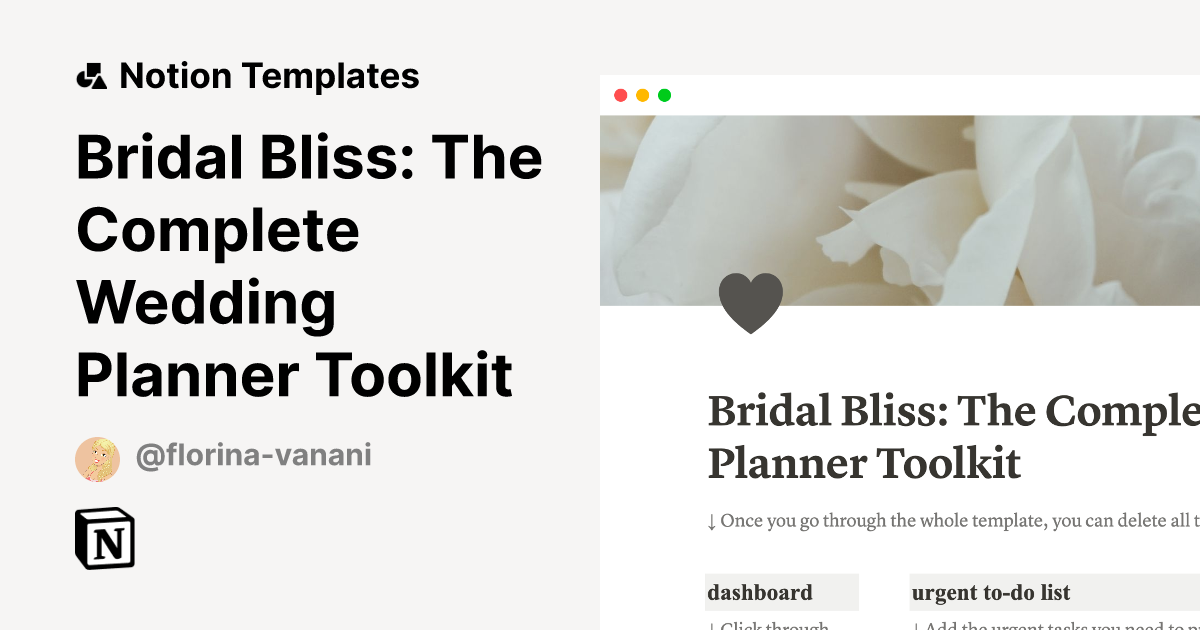Bridal Bliss: The Complete Wedding Planner Toolkit Template by Florina Vanani | Notion Marketplace