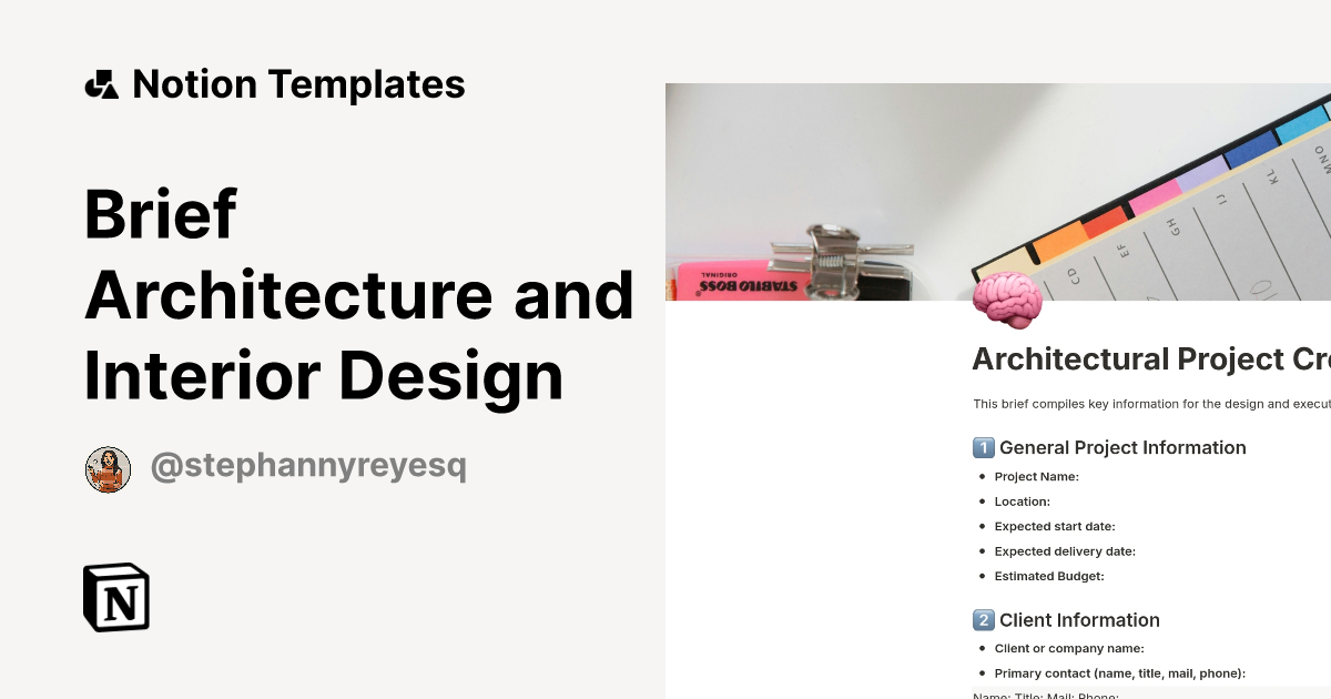 Brief Architecture and Interior Design Template by Stephanny Reyes Quintero | Notion Marketplace