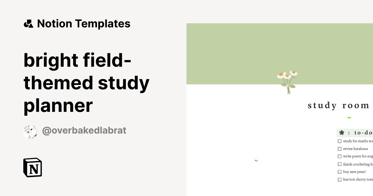 bright field-themed study planner Template by kelly | Notion Marketplace