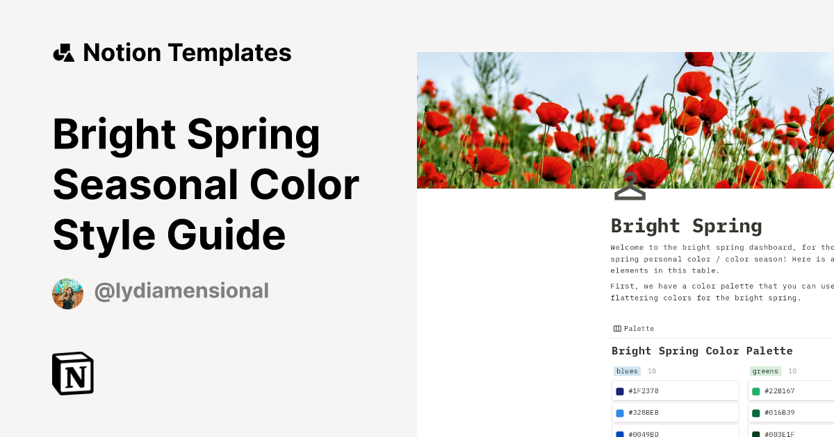 Bright Spring Seasonal Color Style Guide Template by Lydia | Notion Marketplace