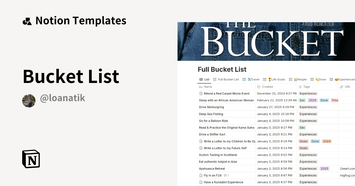 Bucket List Template | Notion Marketplace