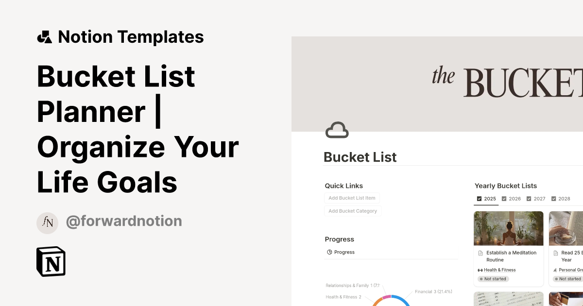 Bucket List Planner | Organize Your Life Goals Template by ForwardNotion | Notion Marketplace