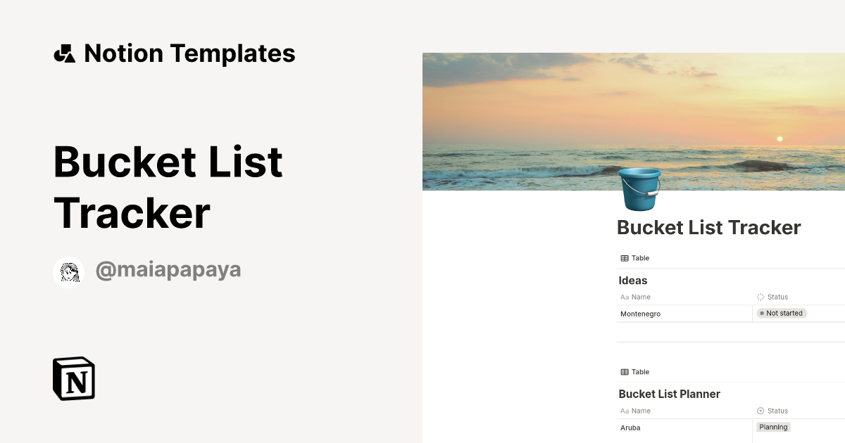 Bucket List Tracker Template by Maia Papaya | Notion Marketplace