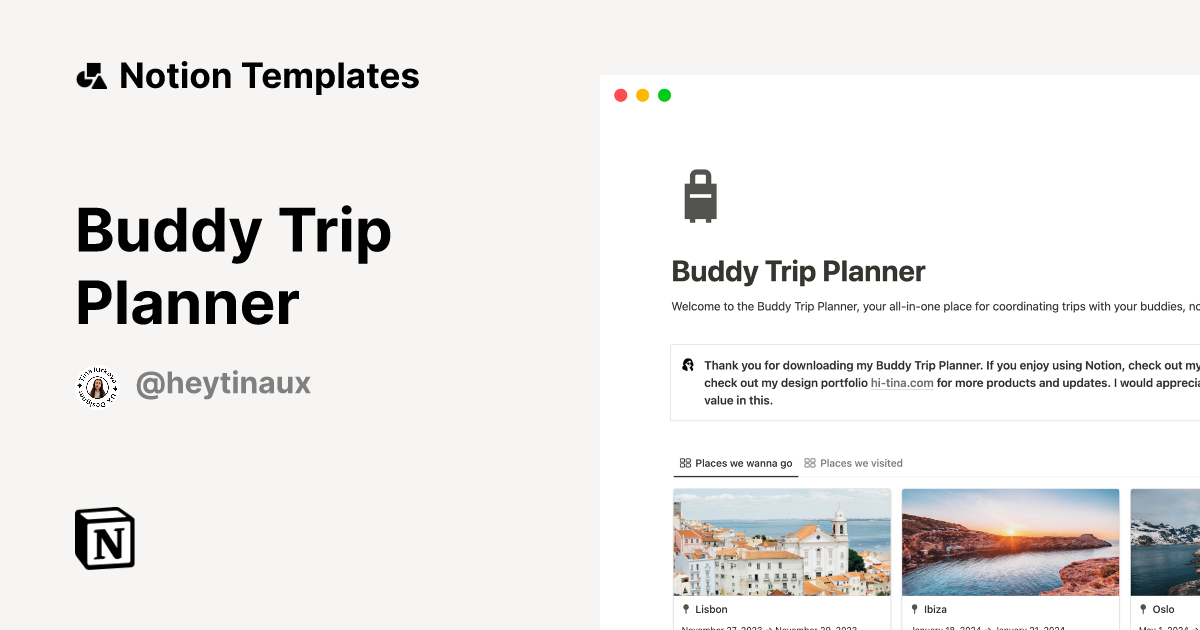 Buddy Trip Planner Template by Tina Iurkova | Notion Marketplace