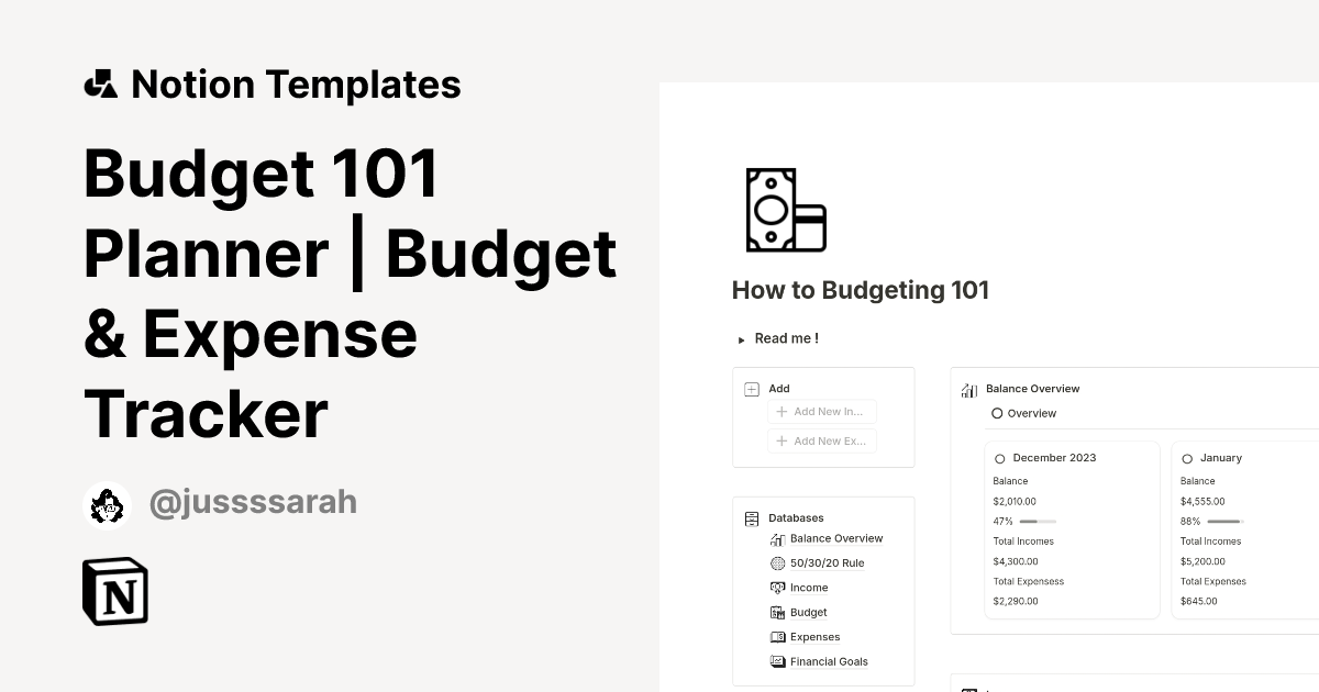 Budget 101 Planner | Budget & Expense Tracker Template by Sarah ...