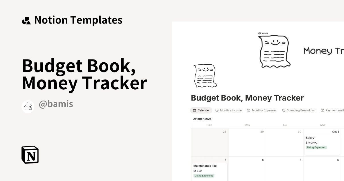 Budget Book, Money Tracker Template by BAMIS | Notion Marketplace