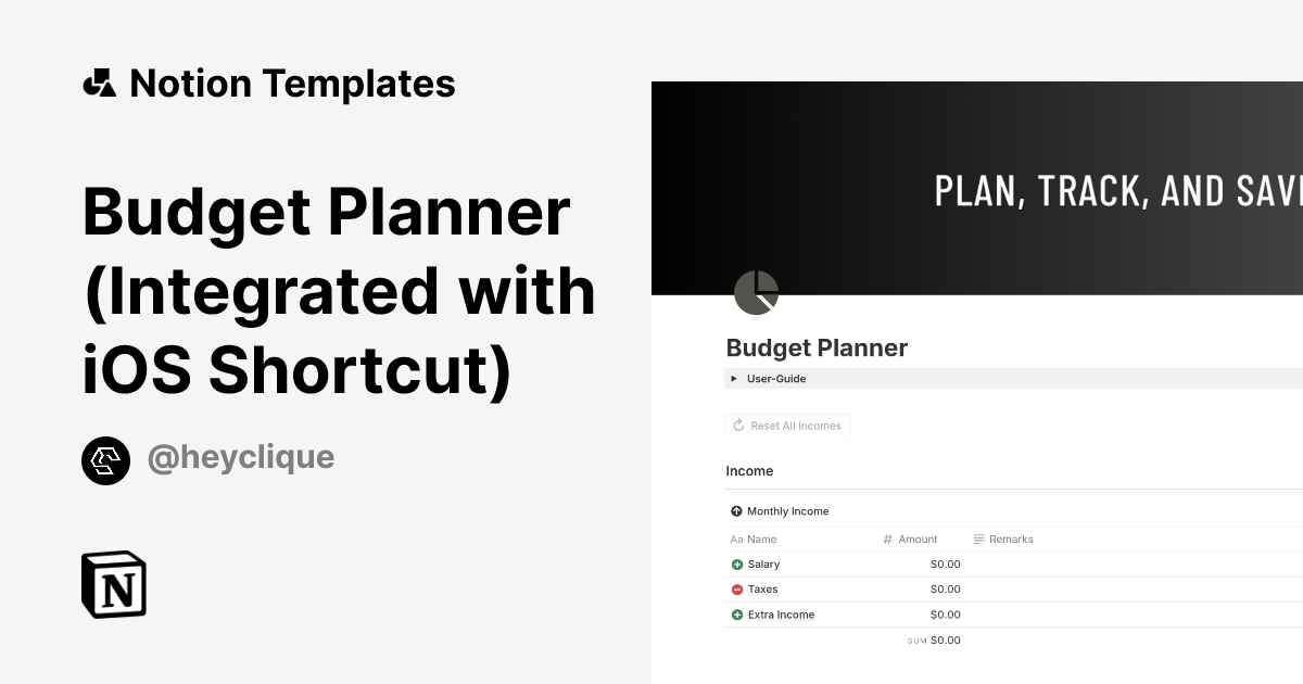 Budget Planner (Integrated with iOS Shortcut) Template by CLIQUE ...