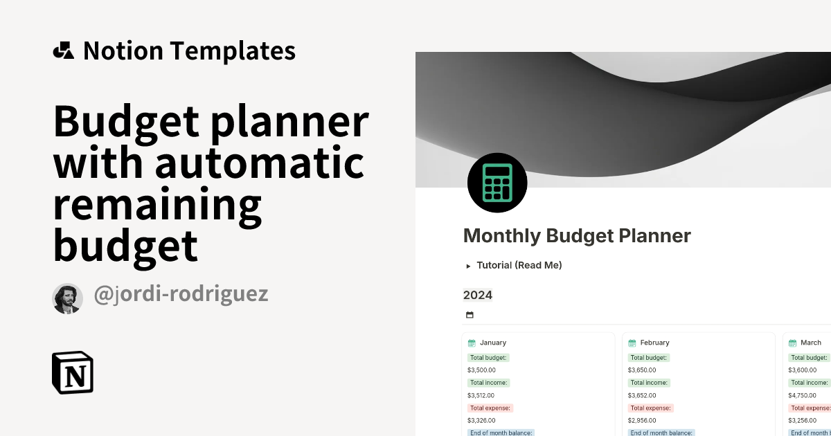 Budget planner with automatic remaining budget Template by Jordi ...