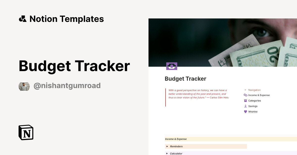 Budget Tracker Template by Nishant Notion | Notion Marketplace