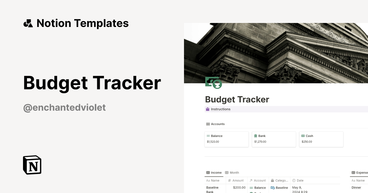 Budget Tracker Template by Enchanted Violet | Notion Marketplace
