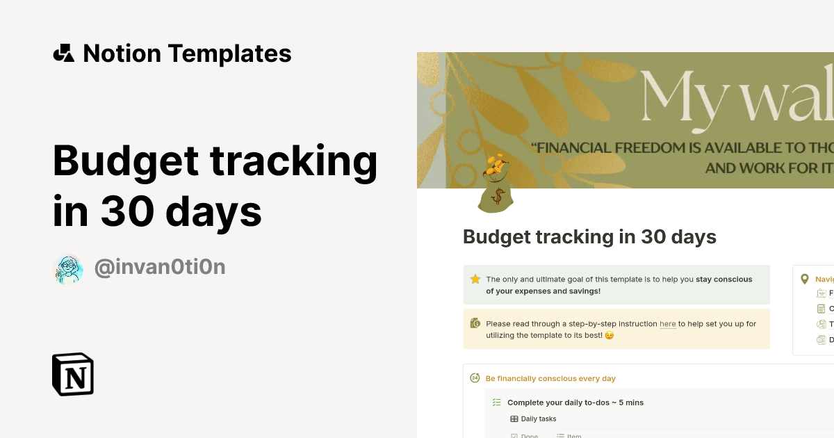 Budget tracking in 30 days Template | Notion Marketplace