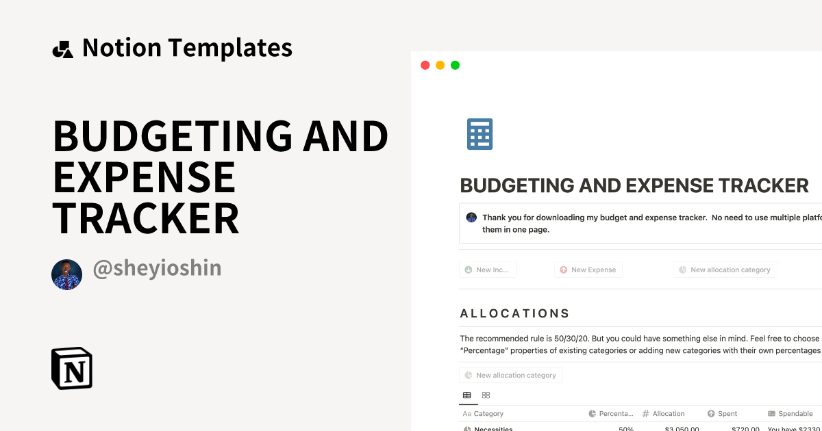 BUDGETING AND EXPENSE TRACKER Template by Sheyi Oshin | Notion Marketplace