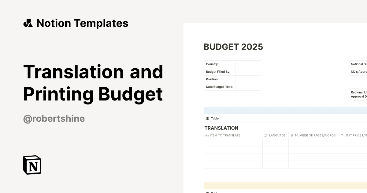 Translation and Printing Budget Template by Robert Shine | Notion ...