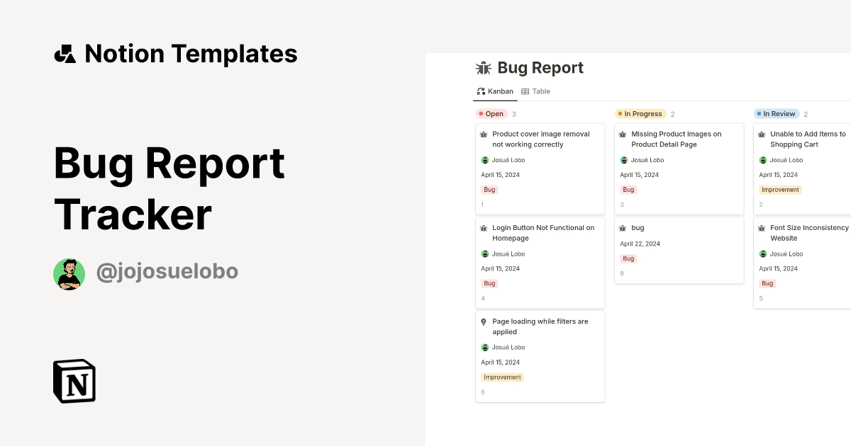 Bug Report Tracker Template by jojosuelobo | Notion Marketplace