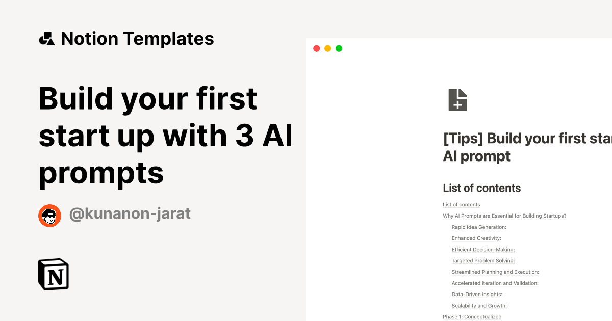 Build your first start up with 3 AI prompts Template by Kunanon Jarat ...