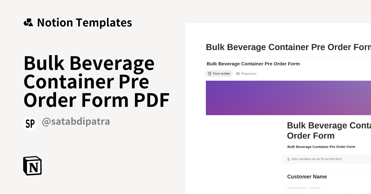 Bulk Beverage Container Pre Order Form PDF Template by Satabdi Patra ...