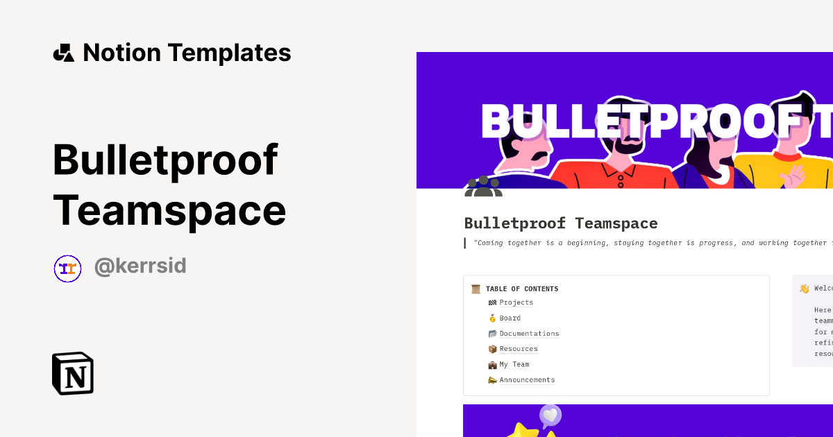 Bulletproof Teamspace Template by Kerrsid | Notion Marketplace