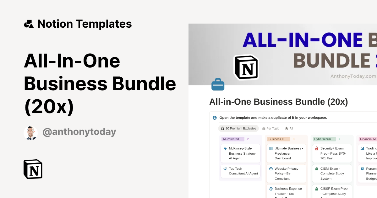 All-In-One Business Bundle (20x) Template | Notion Marketplace
