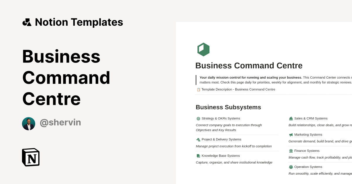 Business Command Centre Template by Shervin Mashayekh | Notion Marketplace