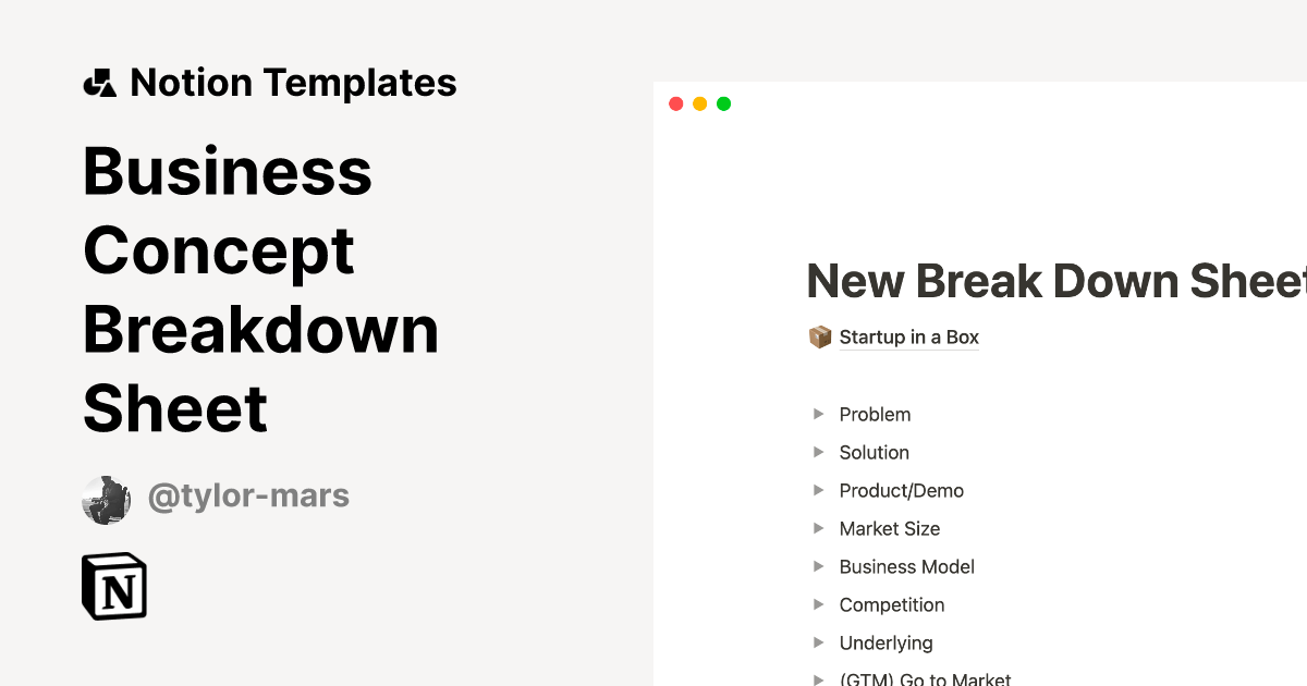 Business Concept Breakdown Sheet Template by Tylor Mars | Notion ...