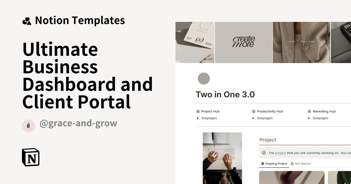 Ultimate Business Dashboard and Client Portal Template by Grace and Grow | Notion Marketplace