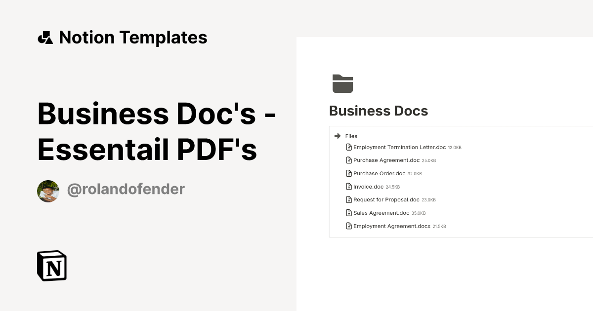Business Doc's - Essentail PDF's Template by Rolando Fender | Notion Marketplace