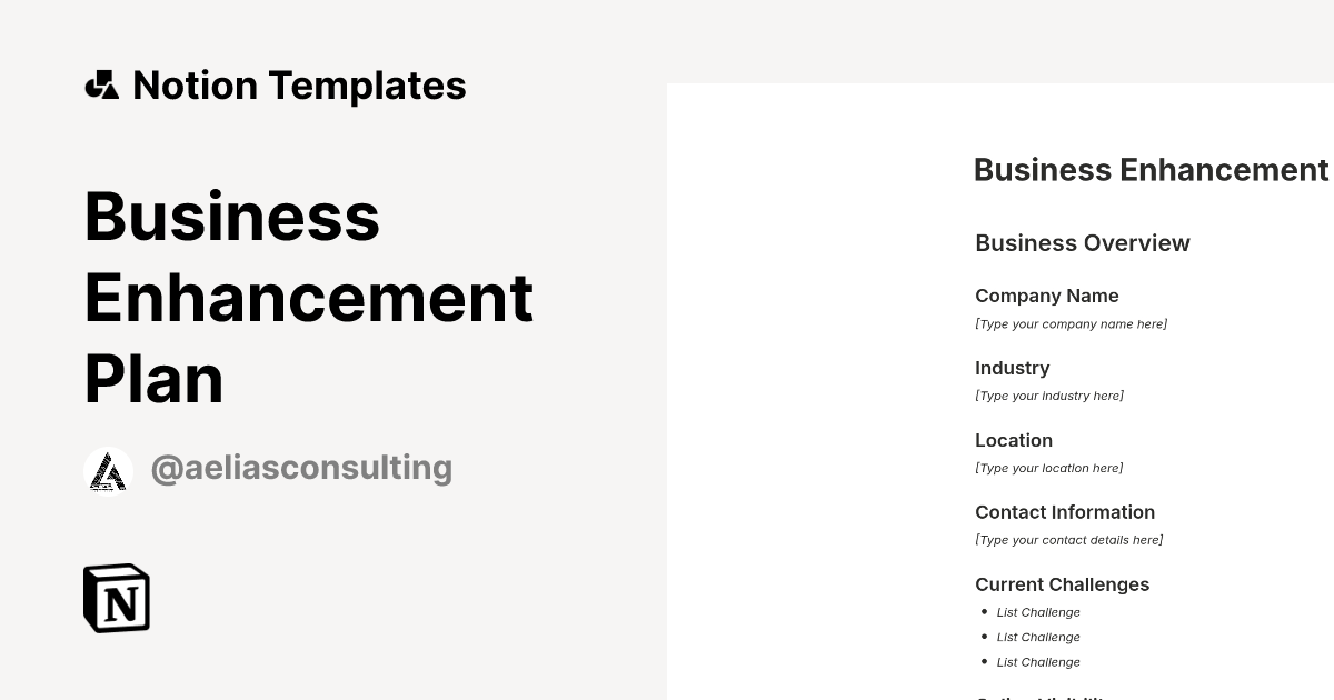 Business Enhancement Plan Template by AeliasConsulting | Notion Marketplace