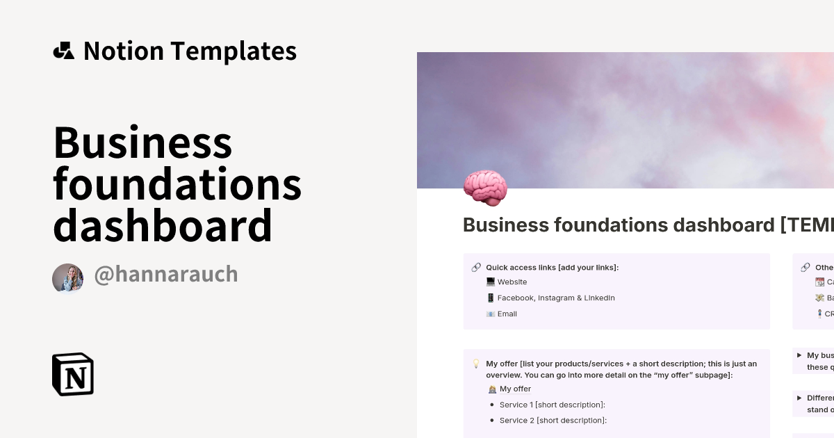 Business foundations dashboard Template by Hanna Rauch | Notion Marketplace