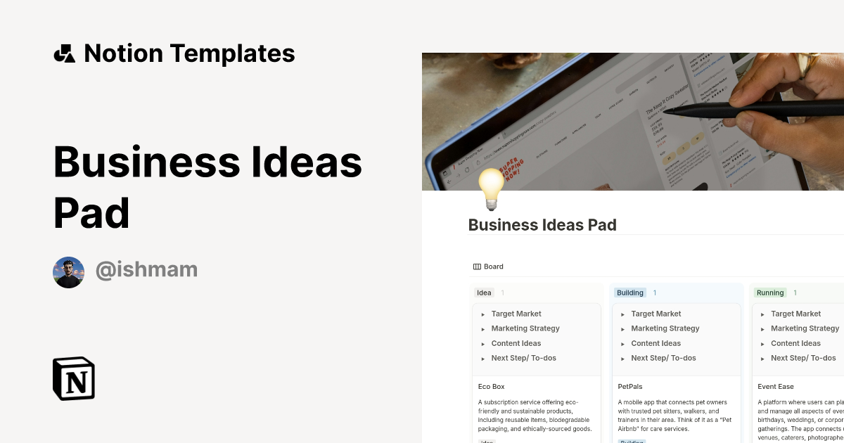 Business Ideas Pad Template by ISH | Notion Marketplace